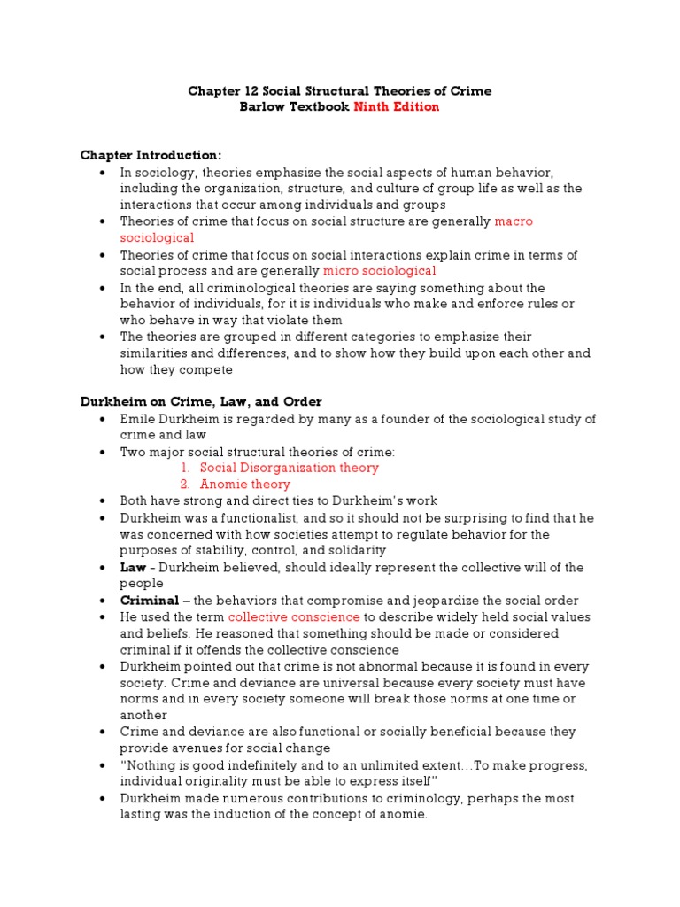 Chapter 12 Social Structural Theories of Crime | PDF | Deviance ...