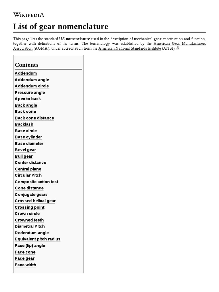 List of Gear Nomenclature | PDF | Gear | Helix