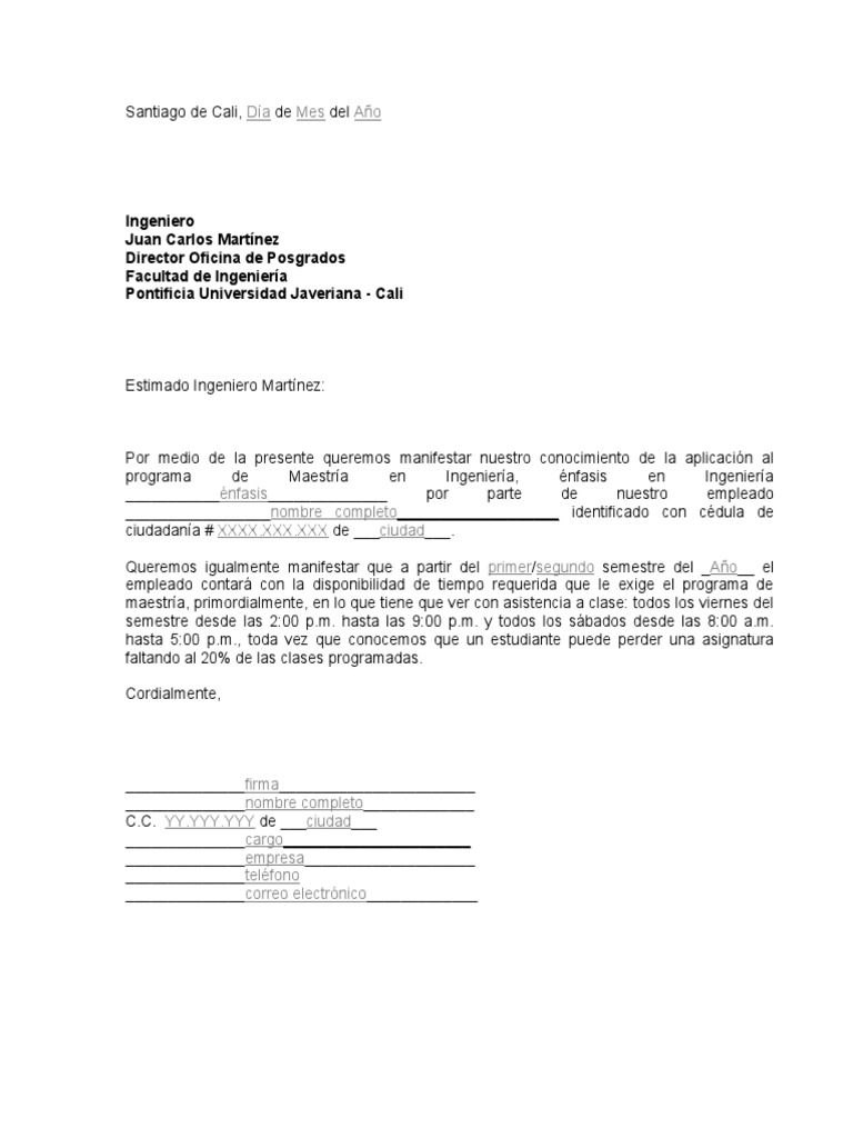 Carta de Compromiso de Disponibilidad Laboral | PDF | Crecimiento ...