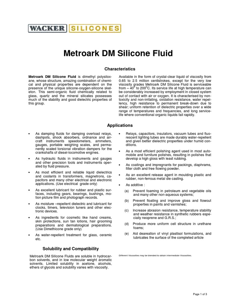 Metroark DM Silicone Fluid: Characteristics Characteristics | PDF ...