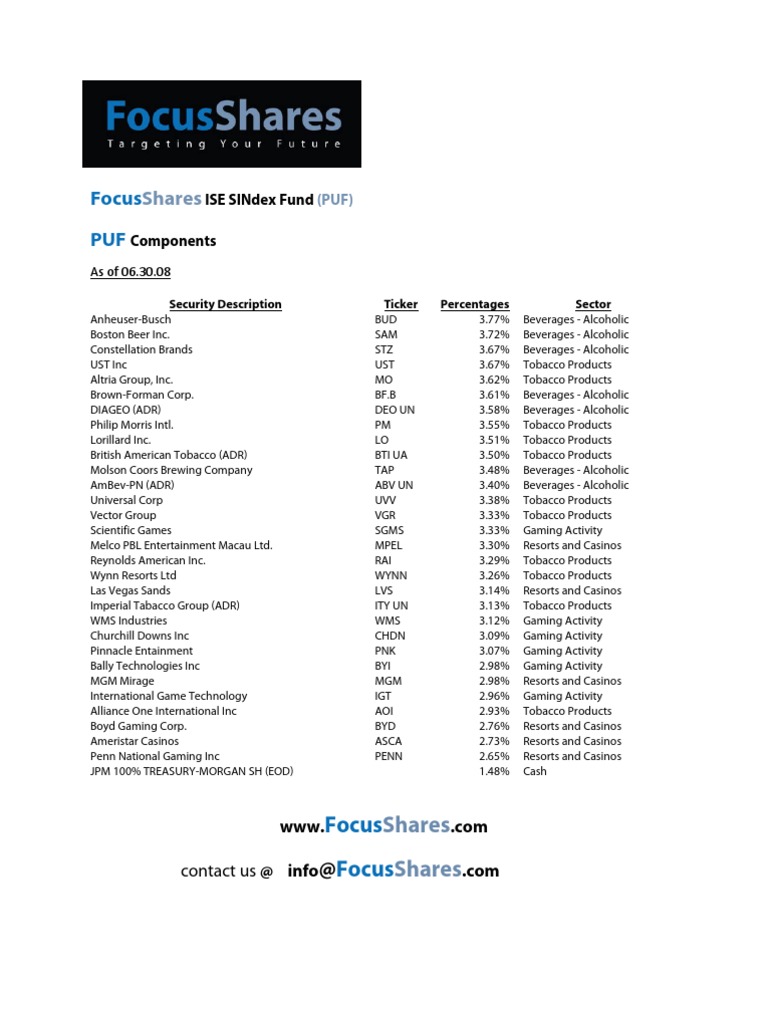 FocusShares ISE SINdex Fund Components | PDF | New York Stock Exchange ...