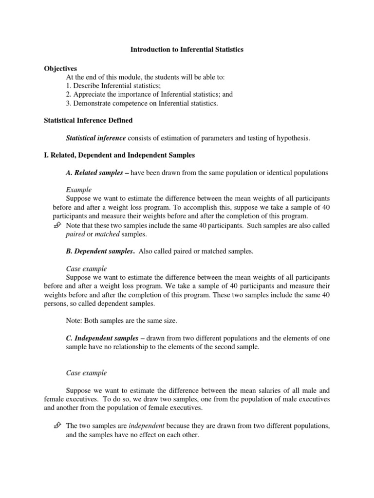 Introduction To Inferential Statistics Objectives: Example | PDF ...