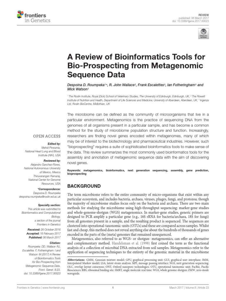A Review of Bioinformatics Tools For Bio-Prospecting From Metagenomic ...