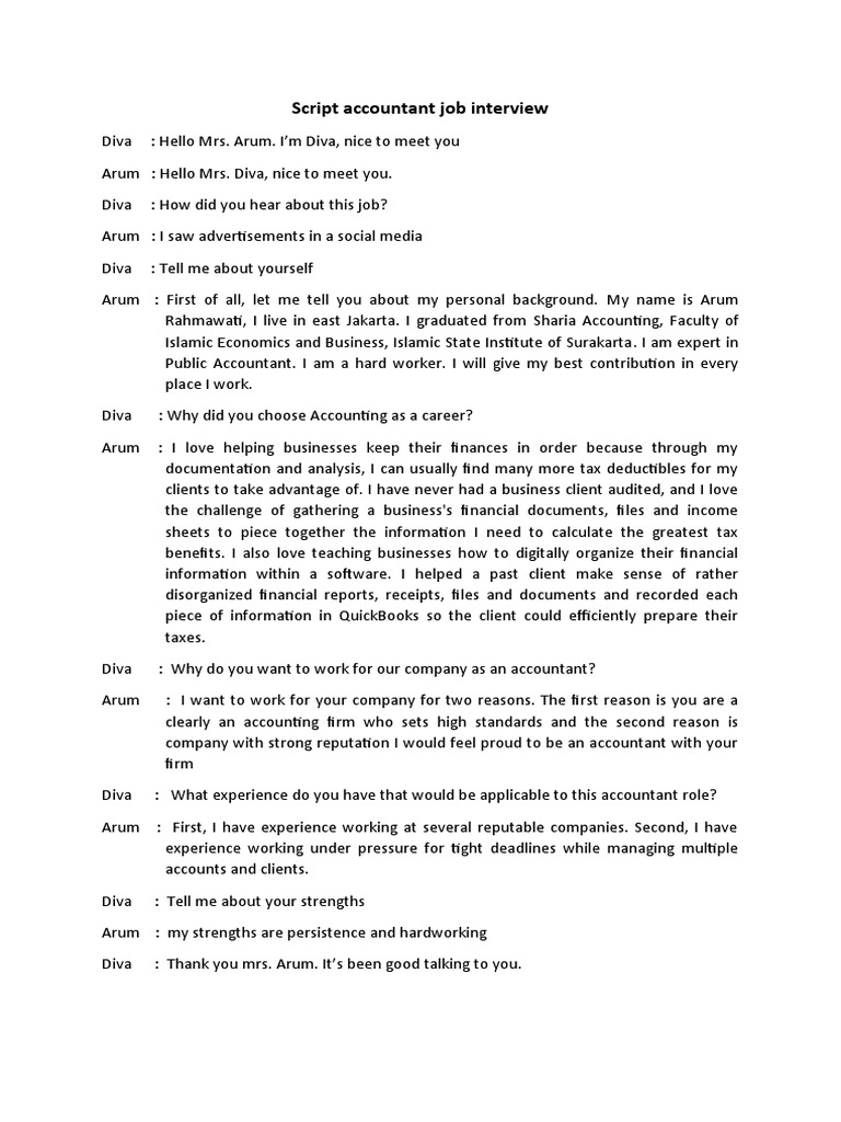 Script Accountant Job Interview | PDF