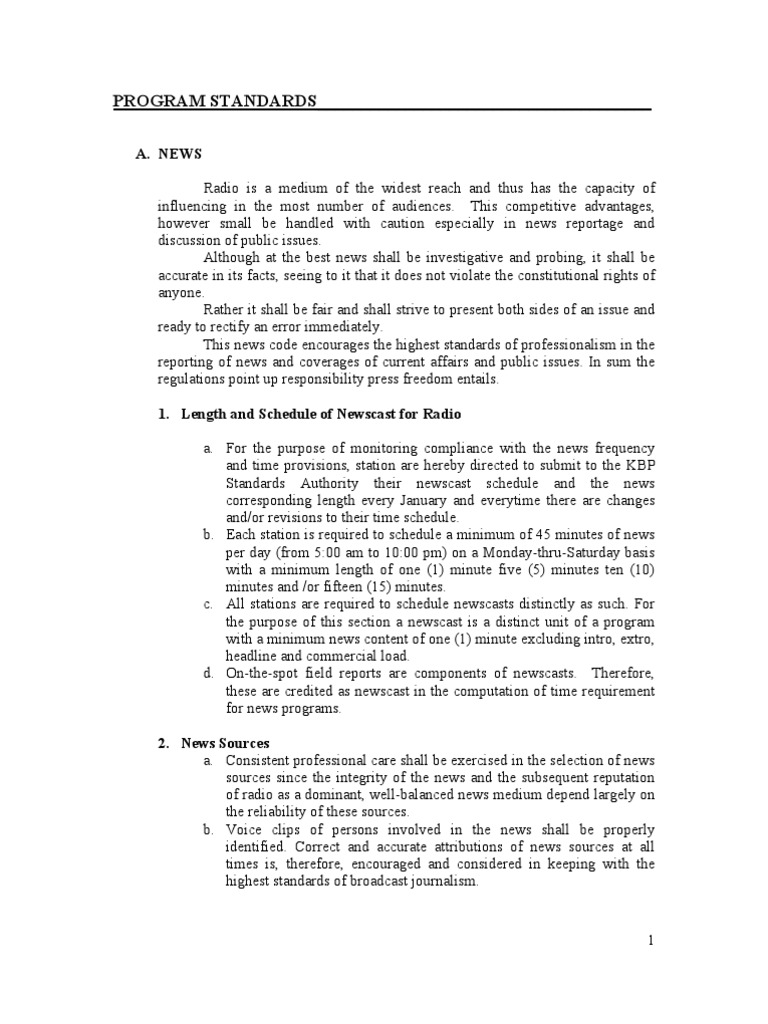 Program Standards | Download Free PDF | News | Journalism