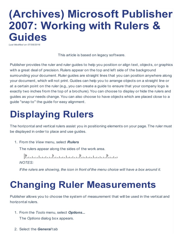 (Archives) Microsoft Publisher 2007: Working With Rulers & Guides | PDF | Menu (Computing ...