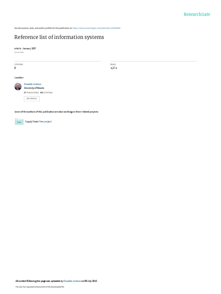 Reference List of Information Systems: January 2007 | PDF | Information ...