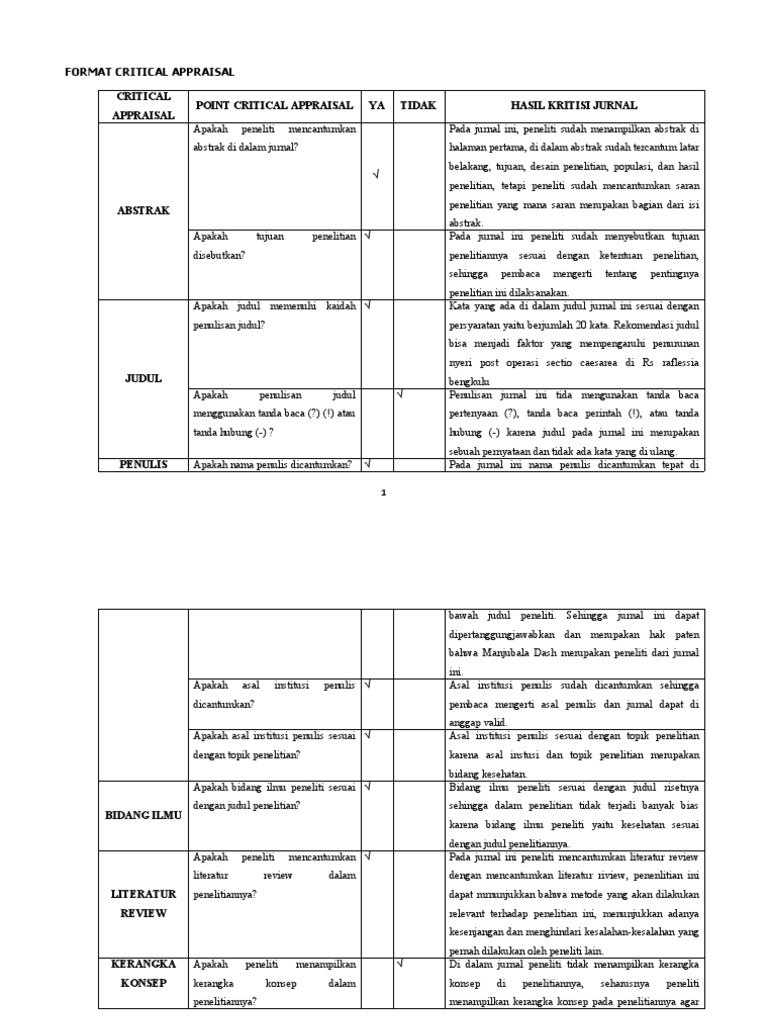 Critical Appraisal - Contoh | PDF