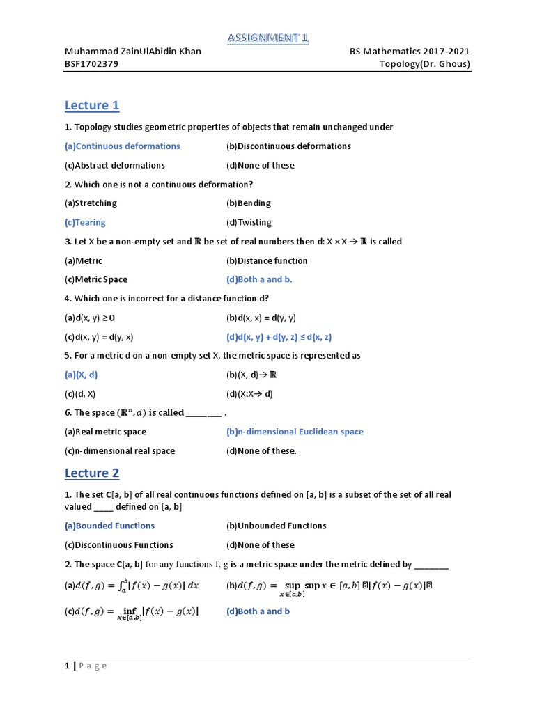 Topology MCQs | PDF | Metric Space | Continuous Function