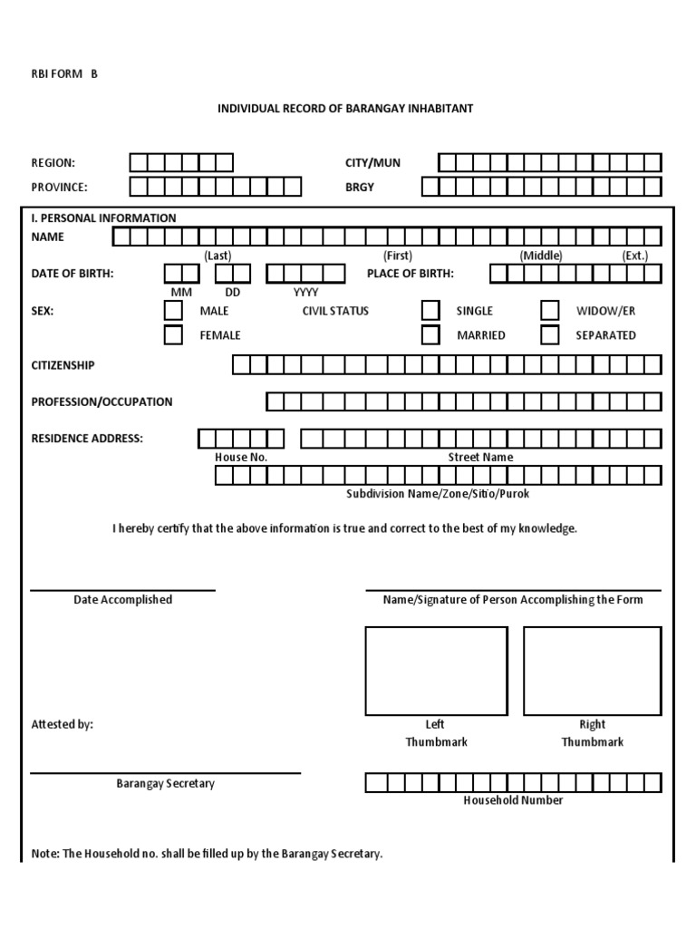 Individual Record of Barangay Inhabitant | PDF