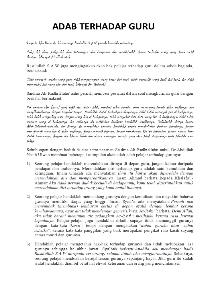 Modul Badar - Adab Terhadap Guru PDF | PDF | Pengembangan Diri