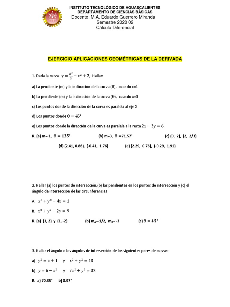 Ejercicio Aplicaciones Geométricas de La Derivada | PDF