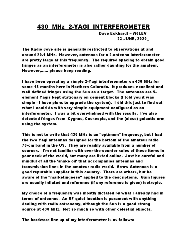 430 MHZ 2-Yagi Interferometer | PDF | Antenna (Radio) | Software Defined Radio