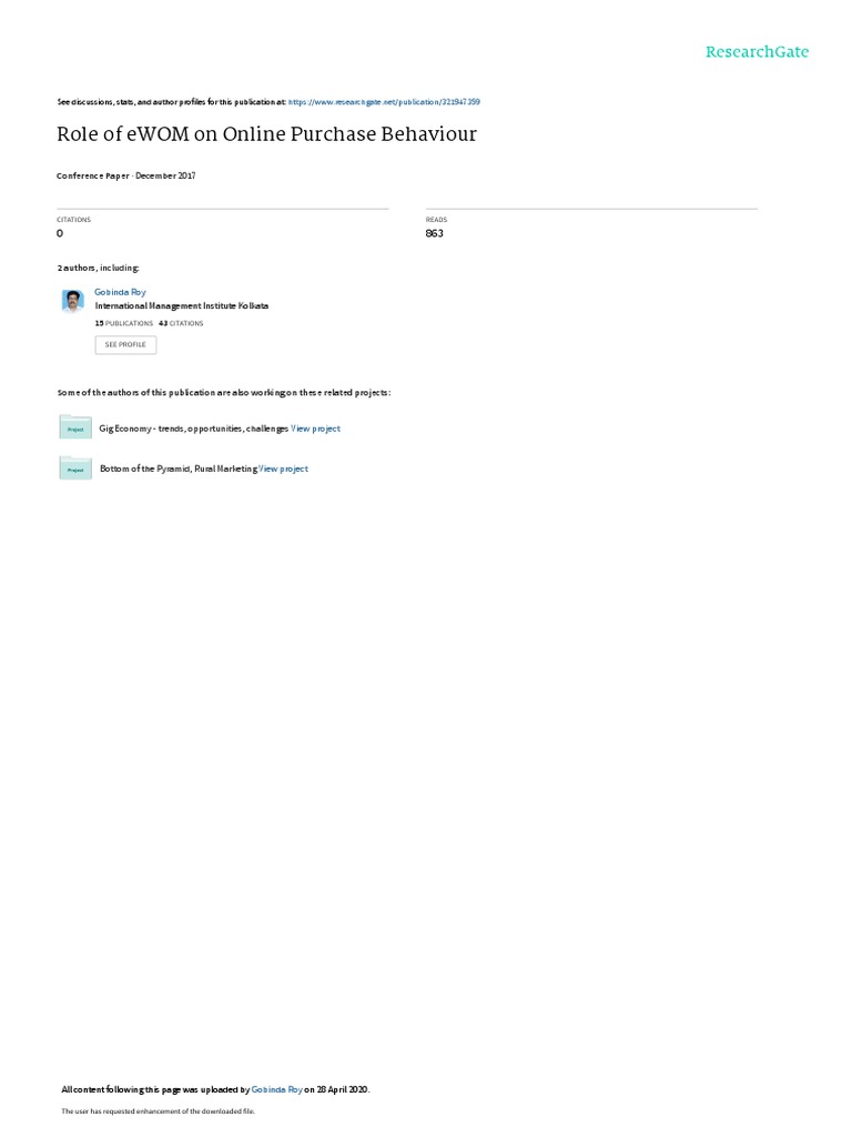 Role of eWOM On Online Purchase Behaviour | PDF | Consumer Behaviour ...