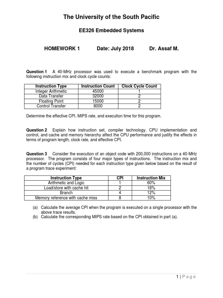 The University of The South Pacific: EE326 Embedded Systems | PDF | Central Processing Unit ...