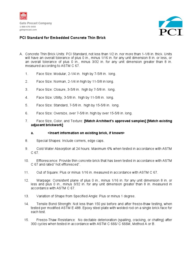 PCI Standard For Embedded Concrete Thin Brick | PDF | Brick | Precast ...