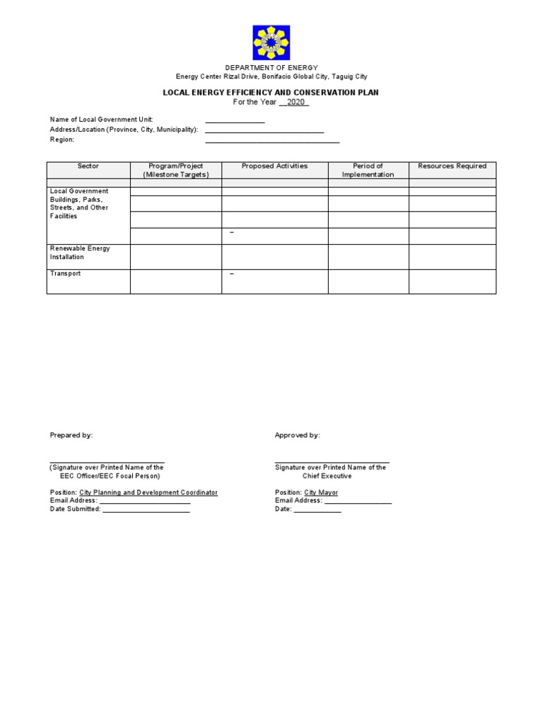 Local Energy Efficiency Plan Template | PDF | Business