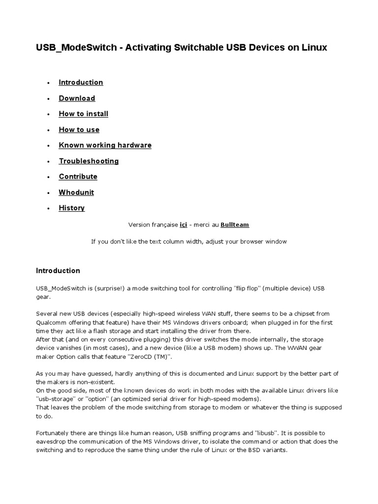 Usb - Modeswitch - Activating Switchable Usb Devices On Linux | PDF | Device Driver | Free Software
