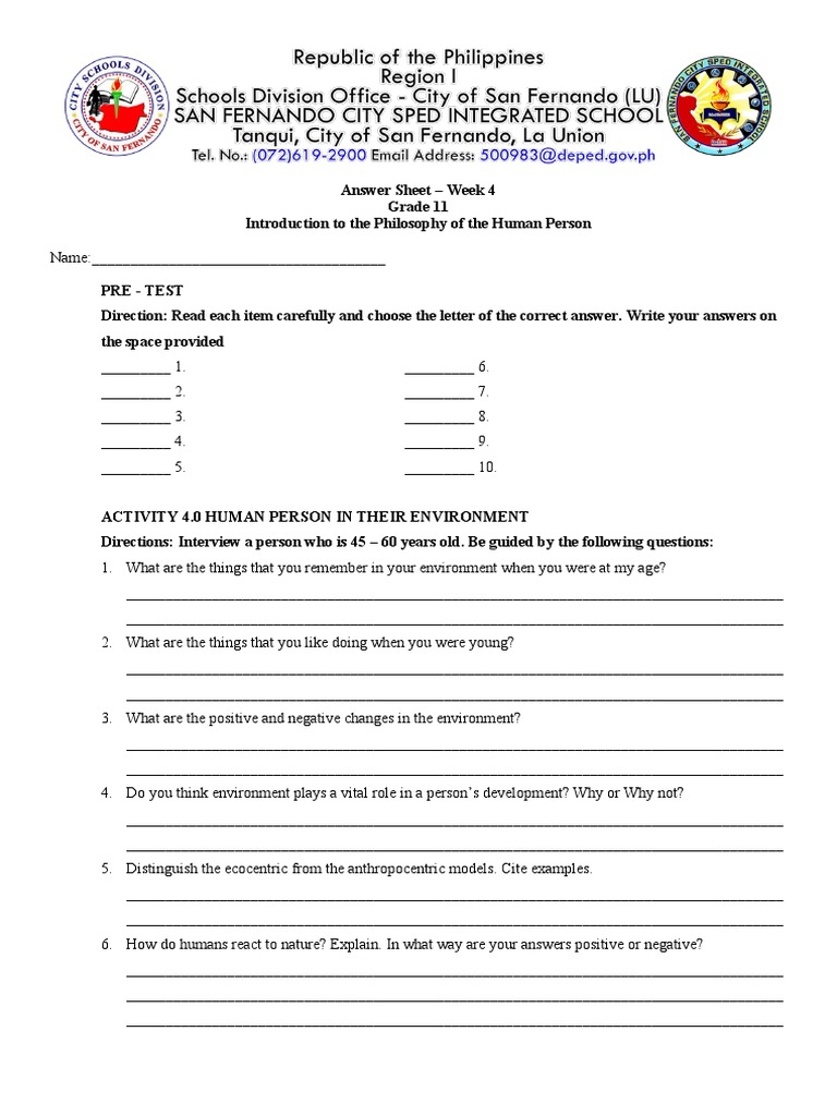 Answer Sheet Module 4 | PDF | Nature | Psychology