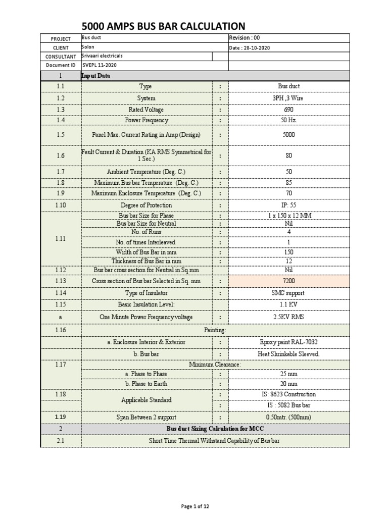 Bus-bar-Sizing-Calculation For 5000 A | PDF | Power (Physics) | Power ...