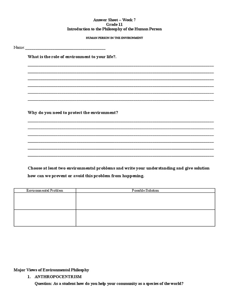 Answer Sheet Week 7 | PDF | Behavioural Sciences | Psychology