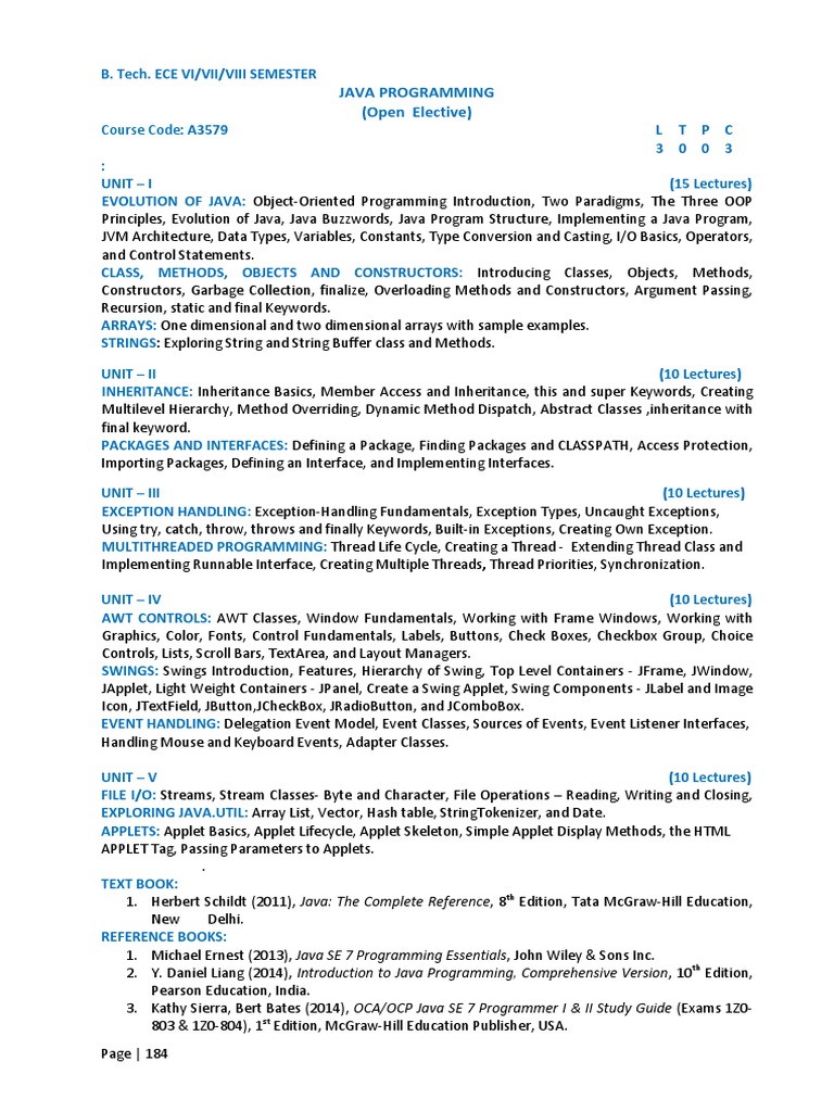 Course Code A3579 Java Programming Open Elective Pdf Method Computer Programming