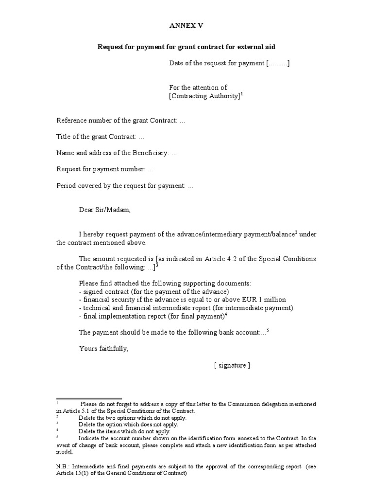 Annex V Request For Payment | PDF