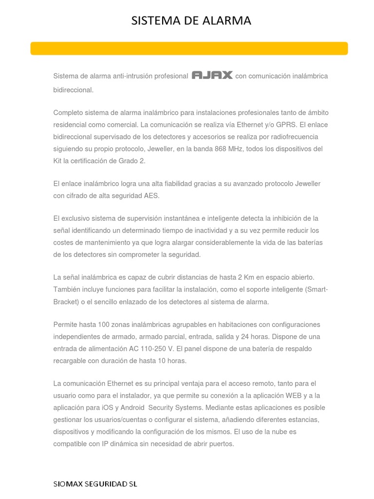Sistema de Alarma AJAX | PDF | Alarma de seguridad | Inalámbrico