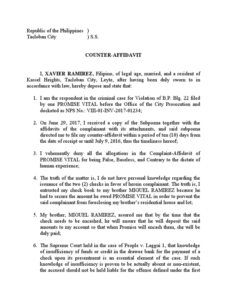 Sample Counter-Affidavit (Net) | PDF | Affidavit | Prosecutor