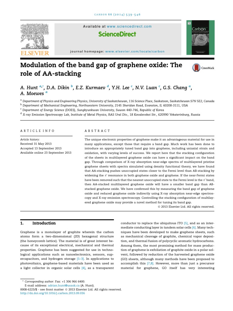 Modulation of The Band Gap of Graphene Oxide-The Role of AA-stacking ...