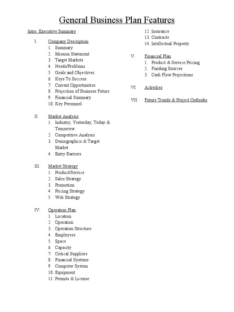 Essential Features of a Business Plan | PDF