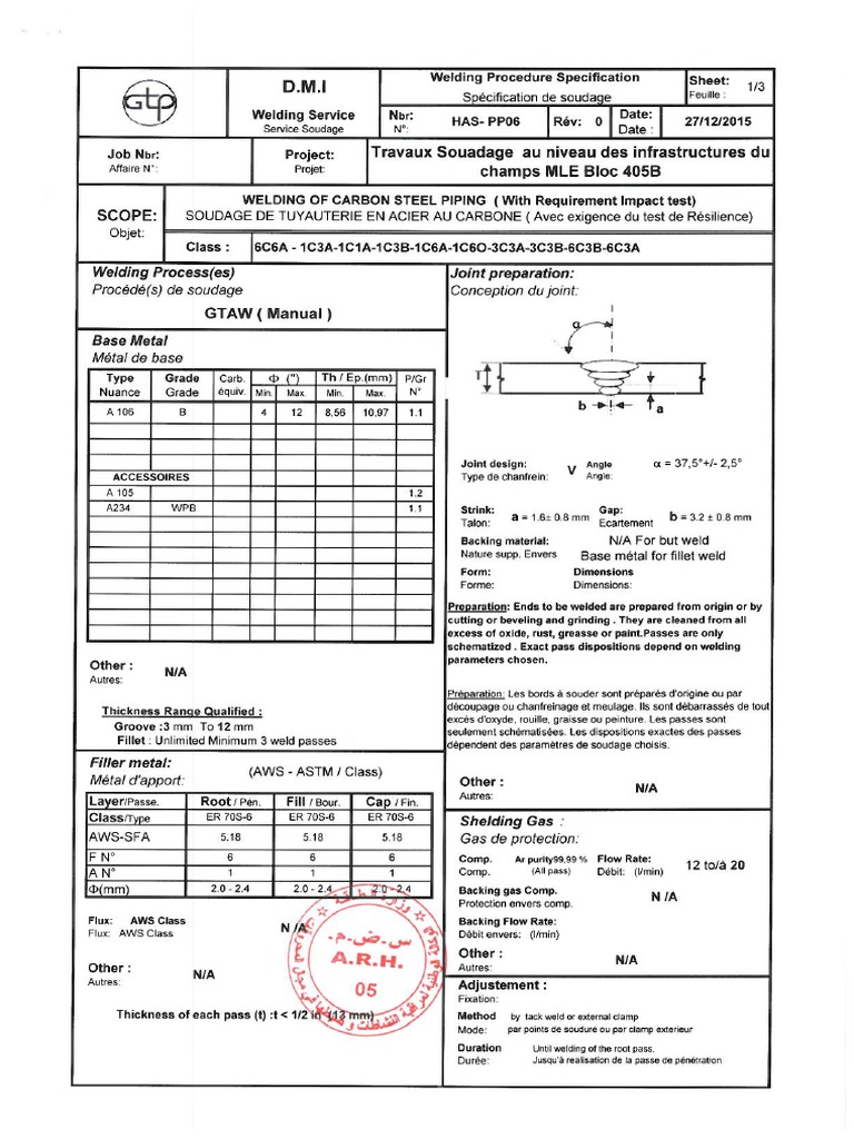 WPS Welding of CS Piping With Requirement Impact Test PP06 | PDF