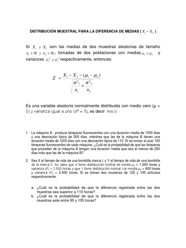 Distribución Muestral para La Diferencia de Medias | PDF | Diferencia | Distribución normal