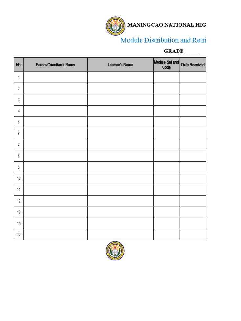 Module Distribution and Retrieval Tracker: Maningcao National High ...