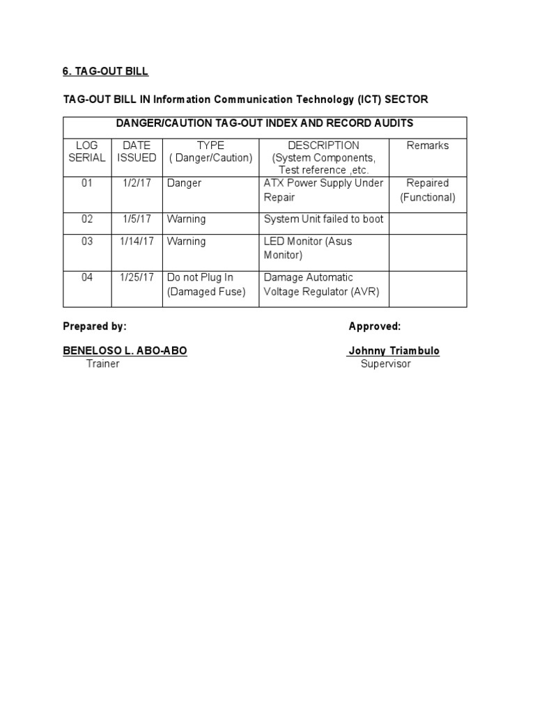 6 - Tag-Out Bill TAG-OUT BILL IN Information Communication Technology ...
