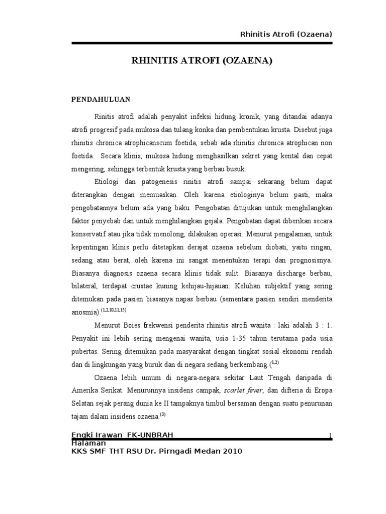 Rhinitis Atrofi: Penyebab dan Gejala | PDF