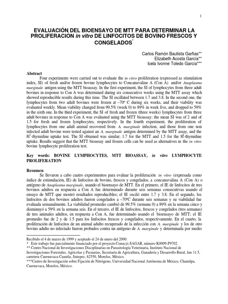 Evaluación Del Bioensayo de MTT para Determinar La Proliferación in ...