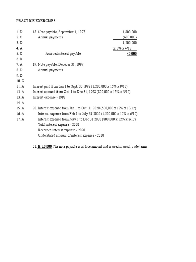 Practice Exercises - Note Payable | PDF | Interest | Expense