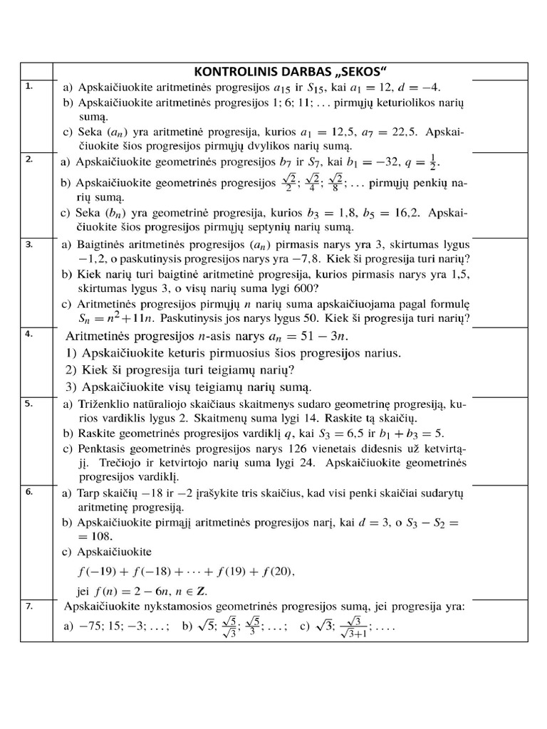 Kontrolinis Darbas 12a Sekos | PDF