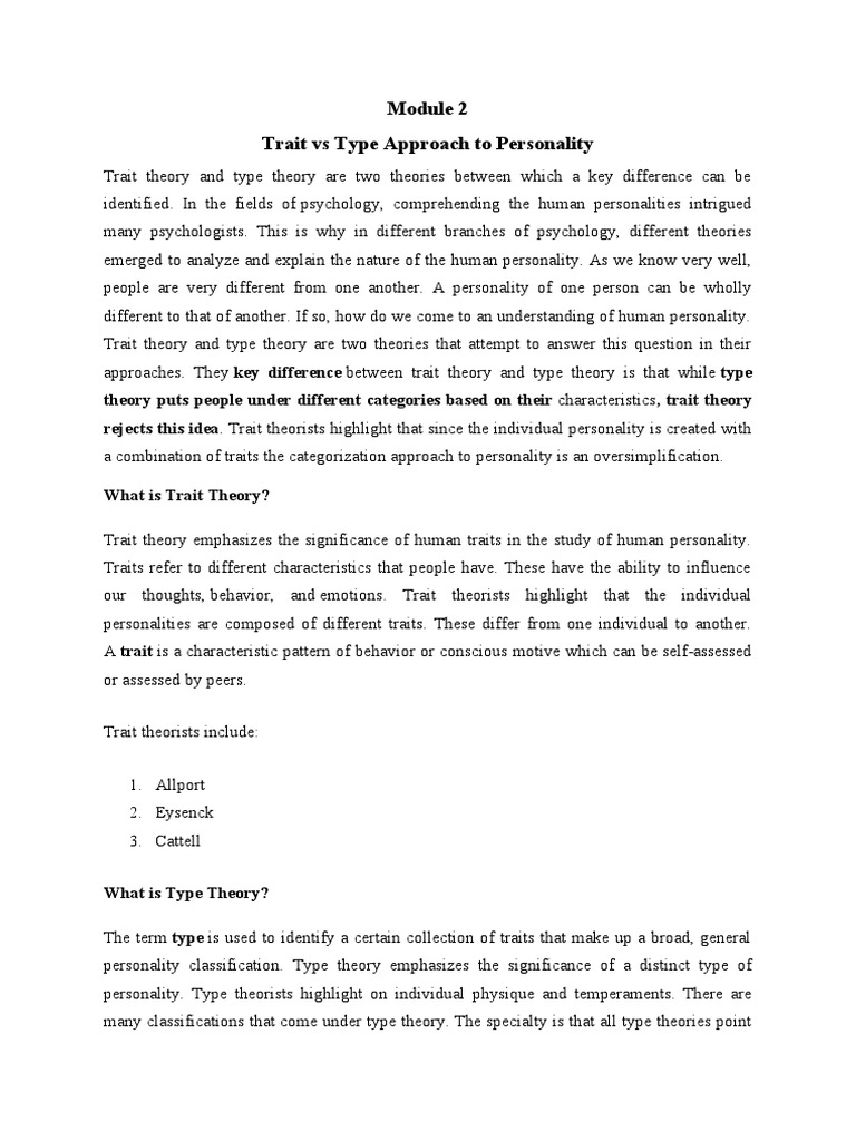 Module 2 - Type Vs Trait Approach To Personality | PDF | Philosophy ...