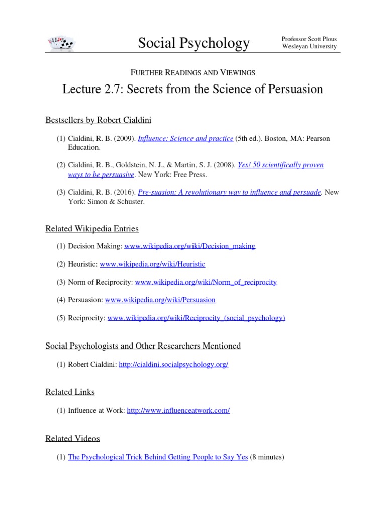 Social Psychology: Lecture 2.7: Secrets From The Science of Persuasion ...