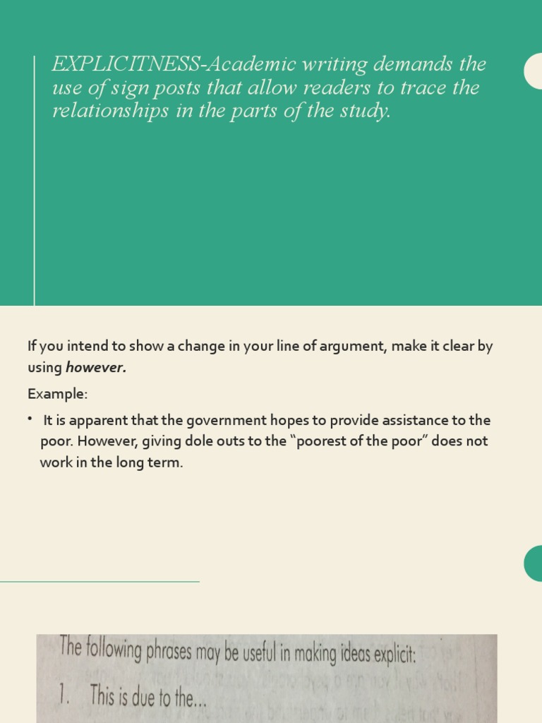 Explicitness-Academic Writing Demands The Use of Sign Posts | PDF ...
