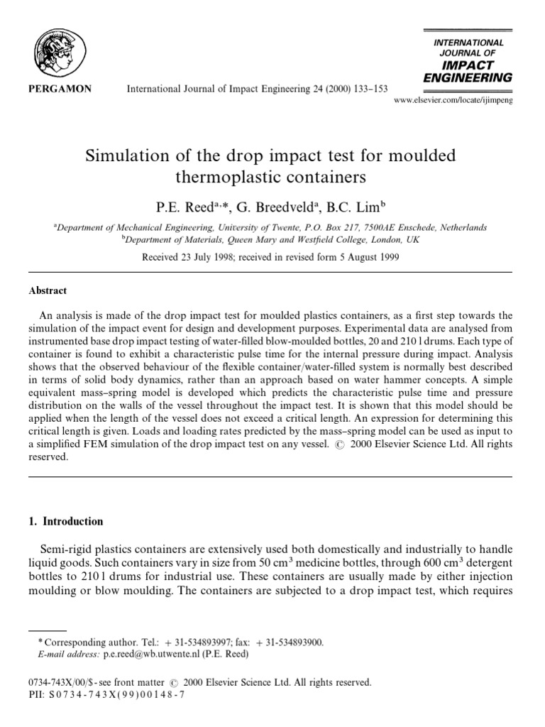 Simulation of The Drop Impact Test For Moulded Thermoplastic Containers ...