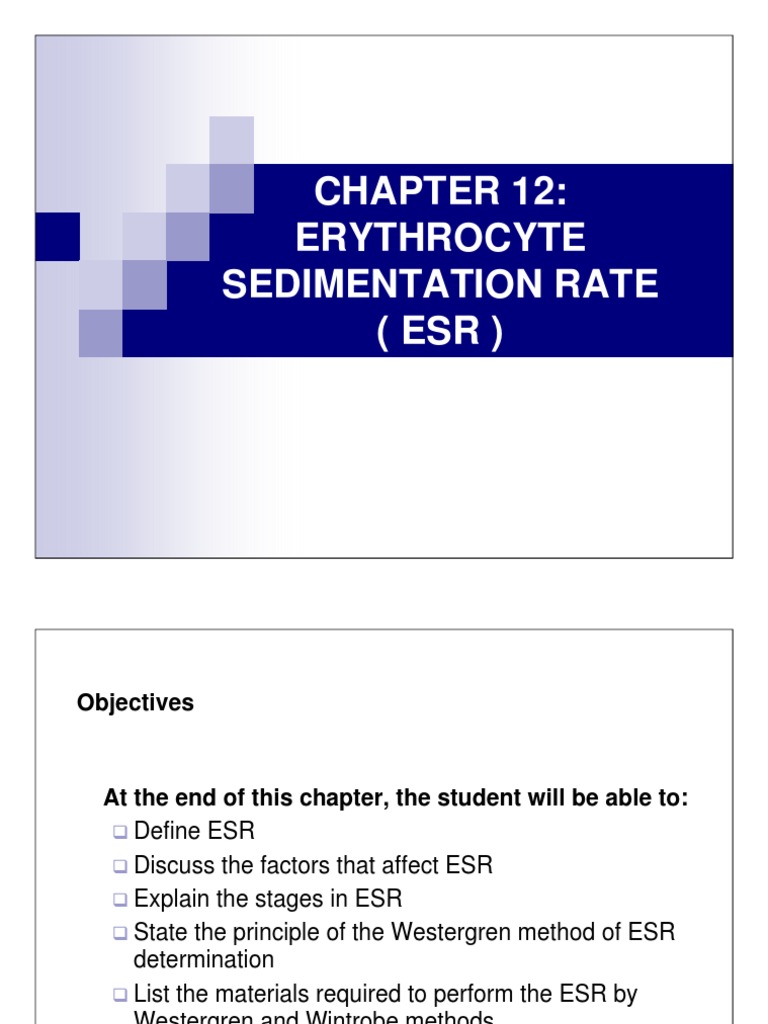 Hema I Chapter 12 - ESR | PDF | Clinical Pathology | Body Fluids