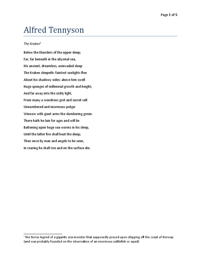 Alfred Tennyson: The Kraken | PDF