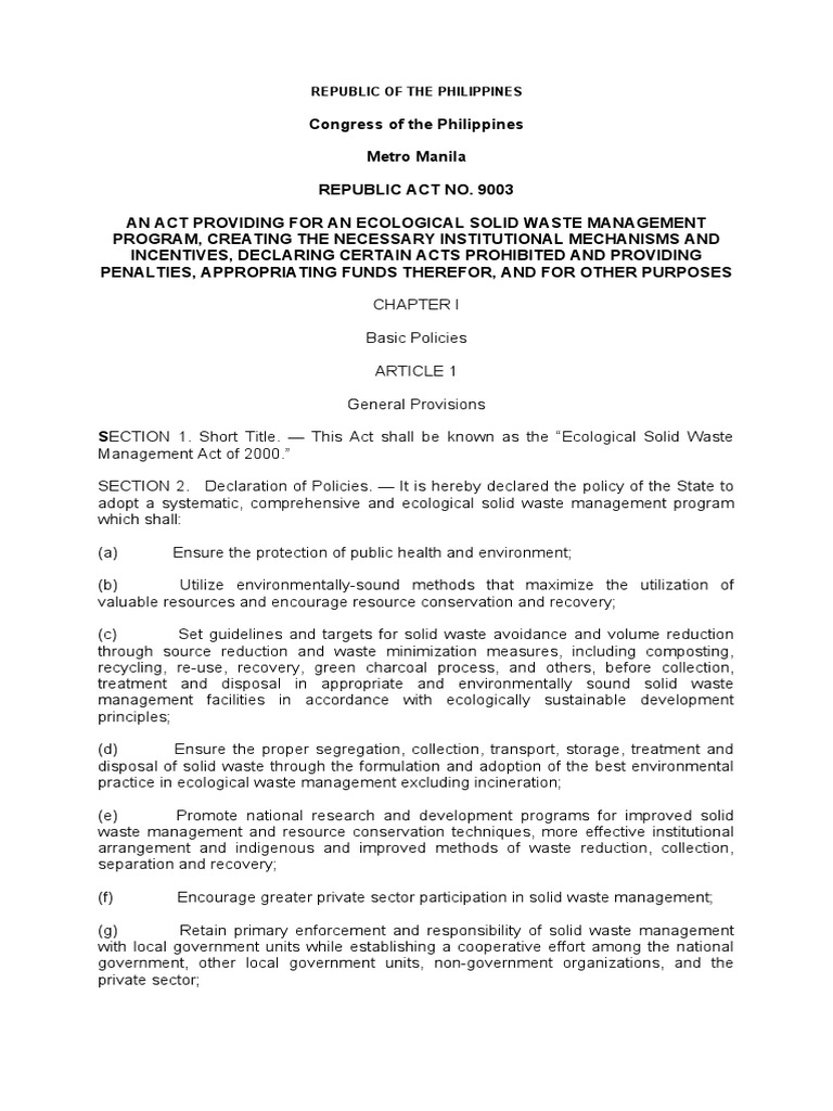 Republic of The Philippines | PDF | Waste Management | Municipal Solid ...