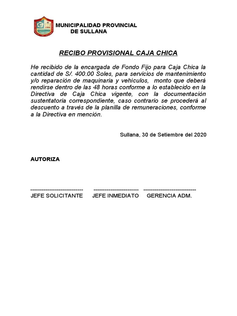 Recibos Provisionales Caja Chica 2020 | PDF