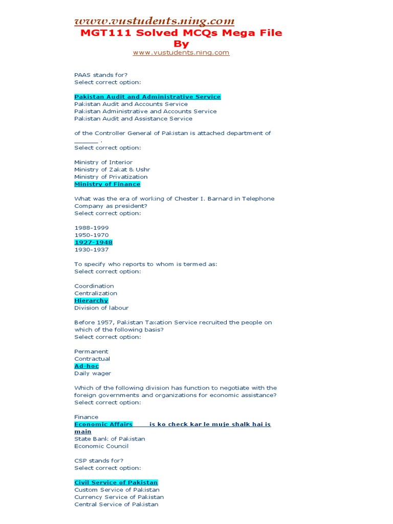 Mgt111 Solved Mcqs Mega File By: Pakistan Audit and Administrative ... Mgt111 Solved Mcqs Mega File By: Pakistan Audit and Administrative ...