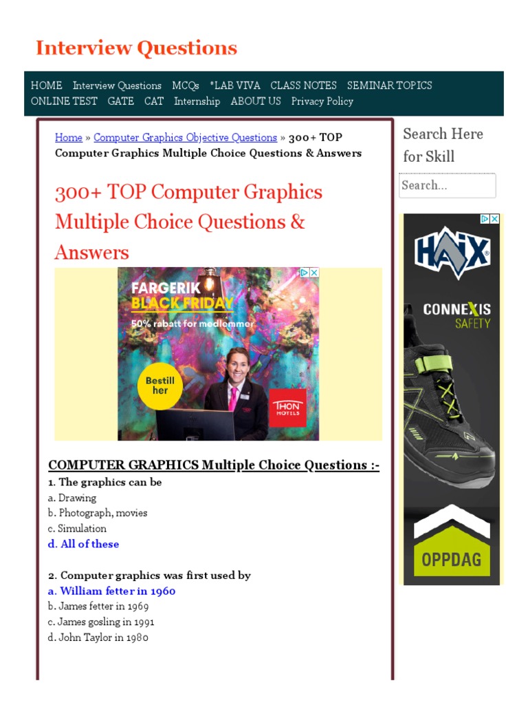 300+ TOP Computer Graphics Multiple Choice Questions & Answers | PDF ...