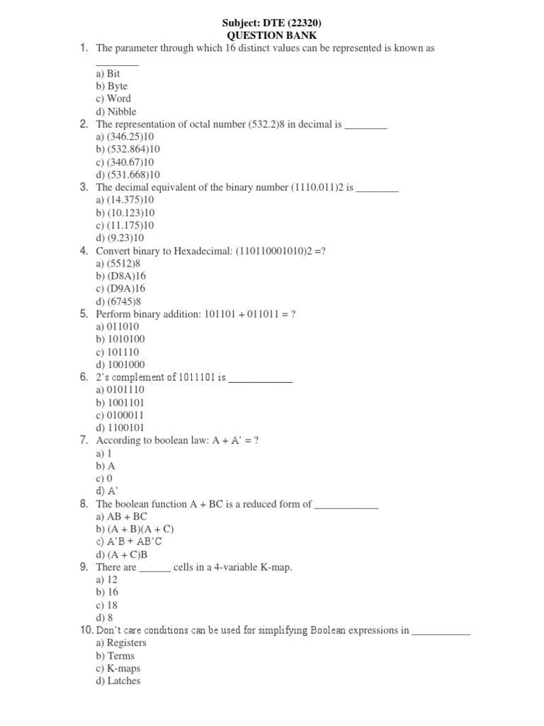 Subject: DTE (22320) Question Bank | PDF | Logic Gate | Computer Data Storage